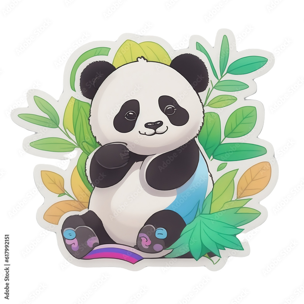 panda bear sticker cartoon background cute generative ai Stock ...