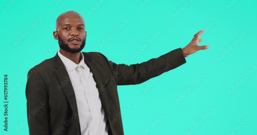 Forecast, weather man with report and against a blue background for ...