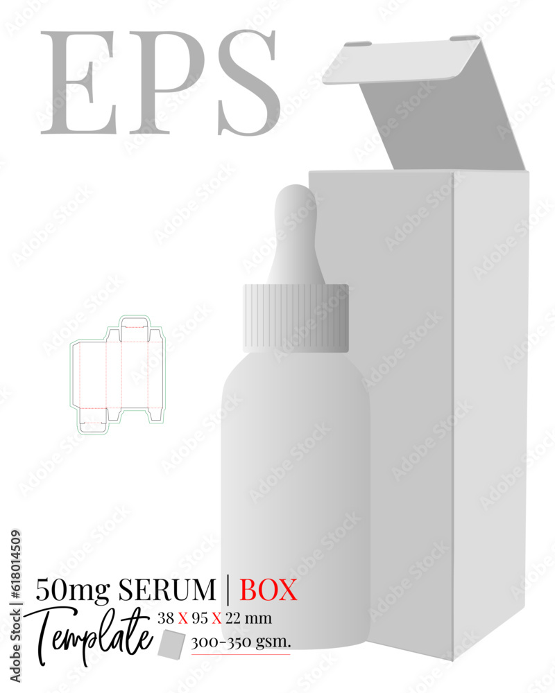 Serum bottle box, die cut template, vector. White clear blank serum ...