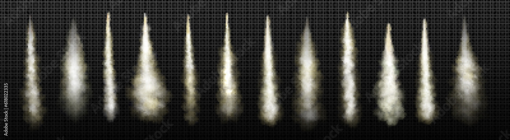 Rocket launch smoke trail vector. Isolated realistic jet takeoff ...
