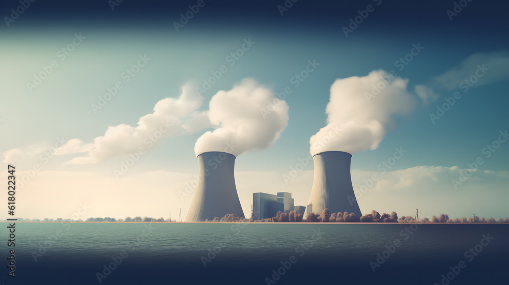 A typical nuclear reactor in the distance. A scene with a nuclear ...