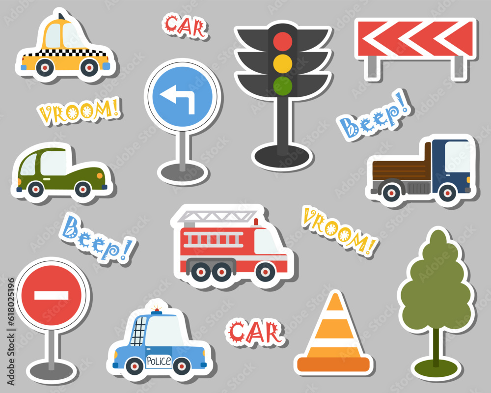 A set of car stickers and road signs. Vector illustration Stock Vector ...