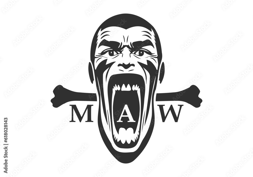 Vector monochrome scary terrifying portrait of a human monster with a ...