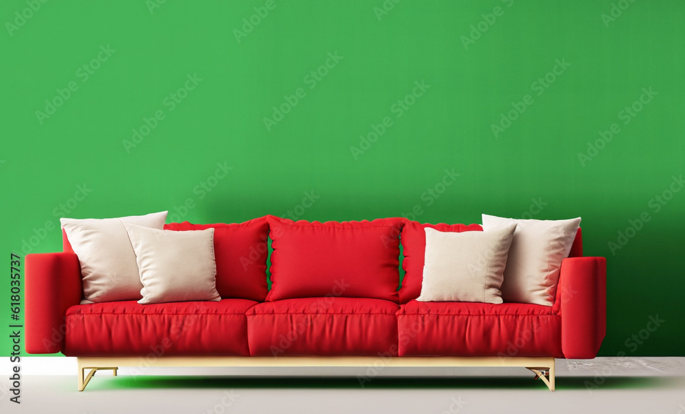 Light cream living room sofa with pillows in front of a green Screen ...