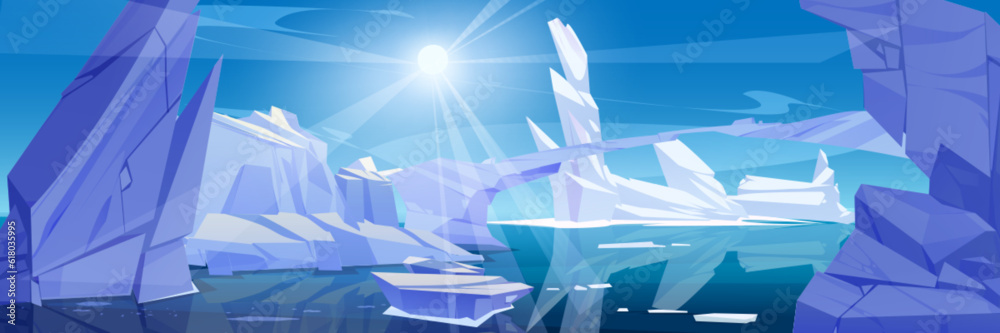 Arctic winter landscape with iceberg. Vector cartoon illustration of ...