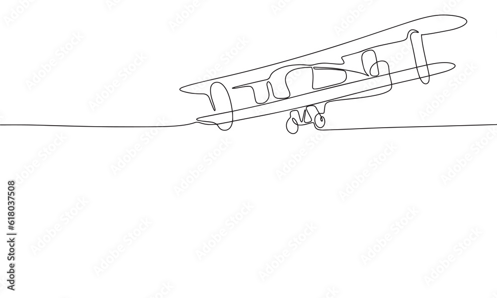 Continuous one line drawing of Biplane banner. Linear style. Doodle ...