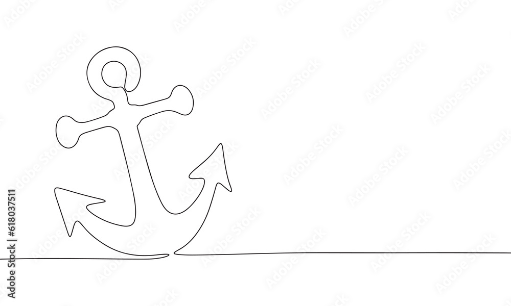 Continuous one line drawing of anchor banner. Linear style. Doodle ...