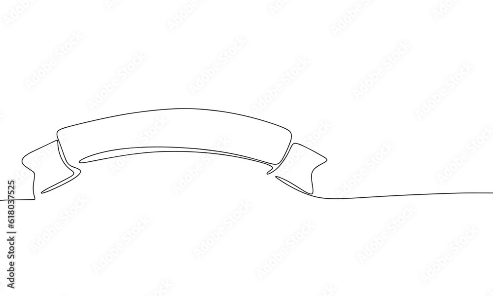 Continuous one line drawing of ribbon banner. Linear style. Doodle ...