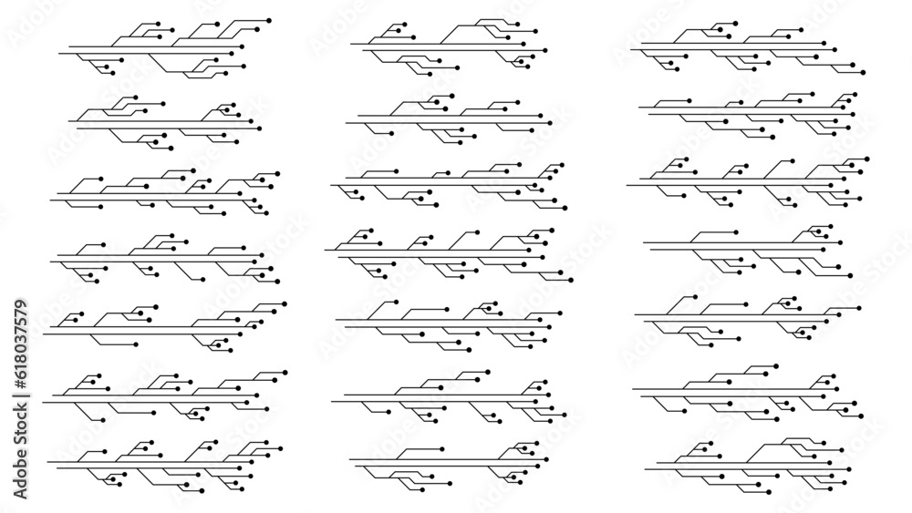 Set of printed circuit board PCB tracks silhouettes isolated on white ...