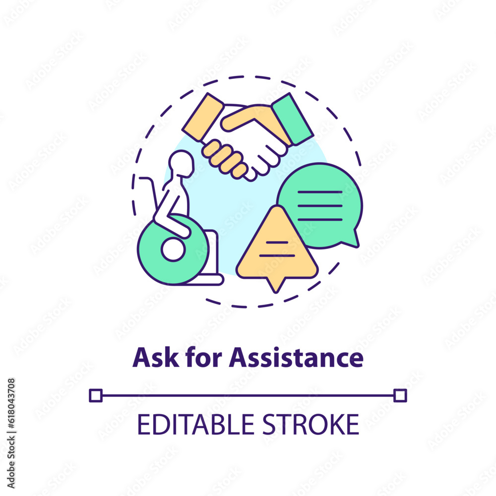 Ask for assistance concept icon. Disability service. Priority boarding ...