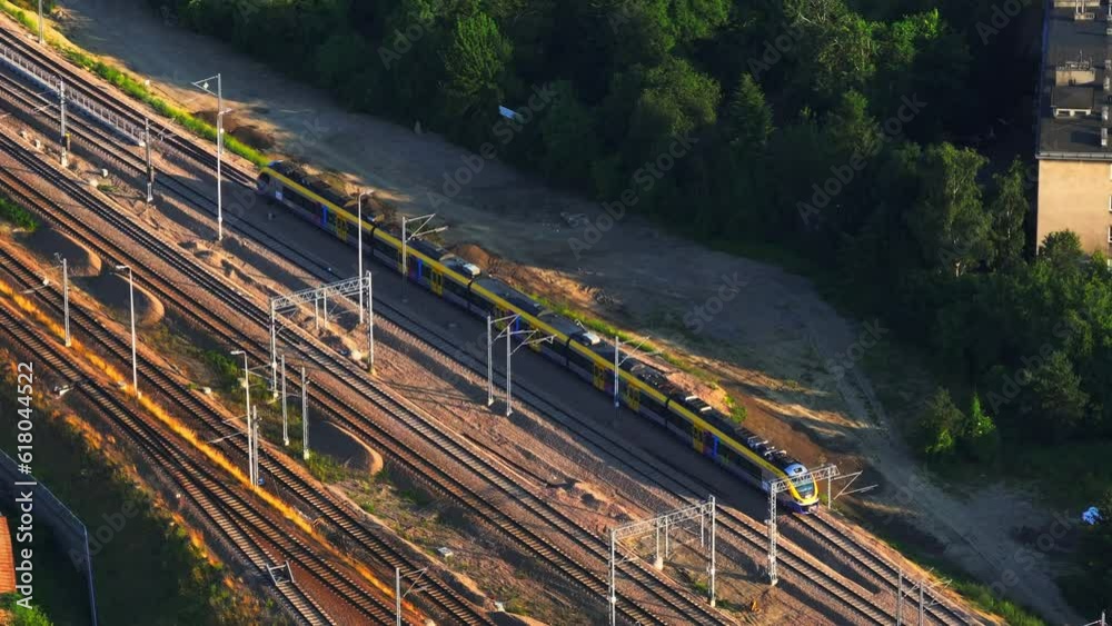 Highspeed train railroad track - aerial view. Aerial view, drone ...