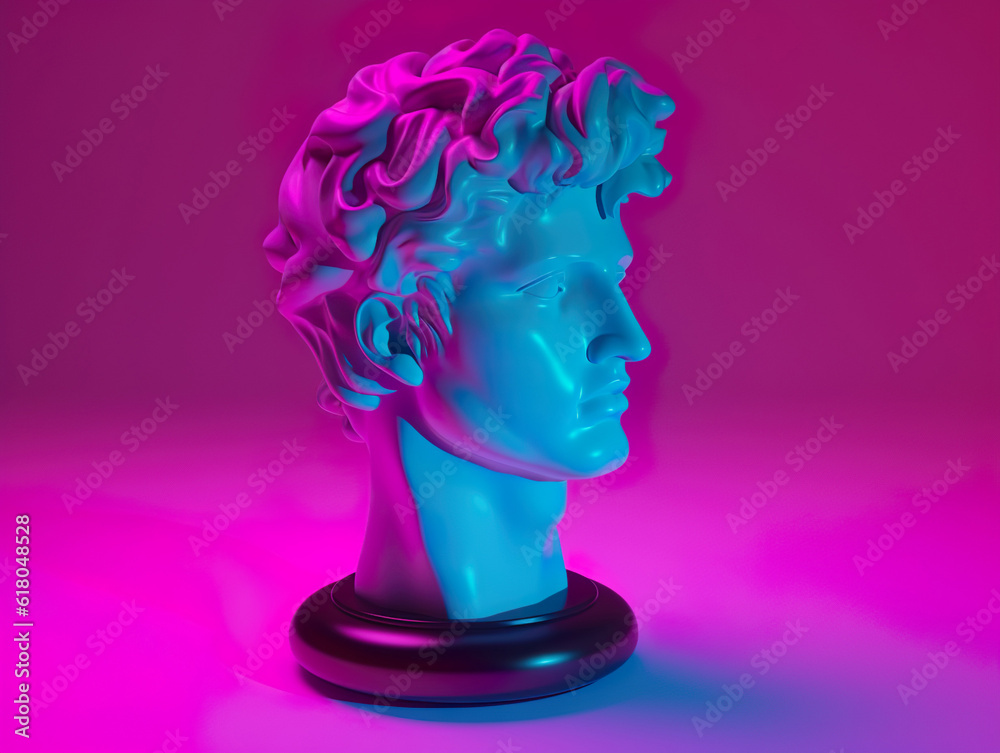 Greek god sculpture in retrowave city pop design, vaporwave style ...
