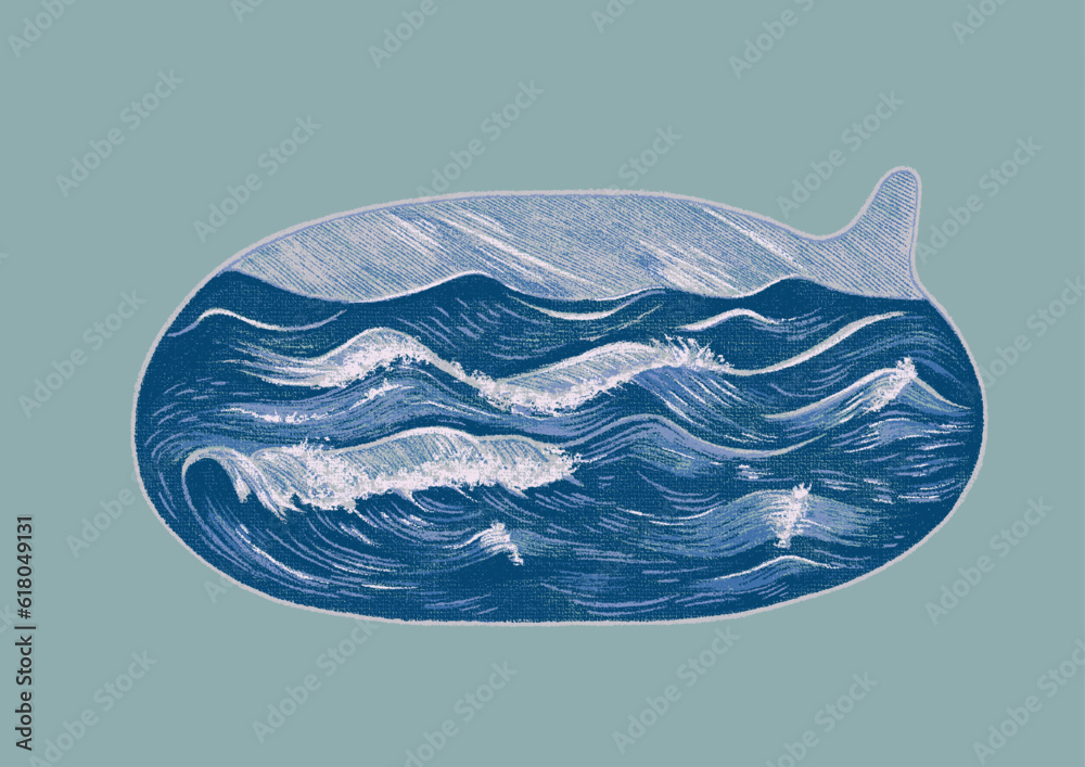 Fine art illustration of sea waves within a dialogue bubble symbol ...