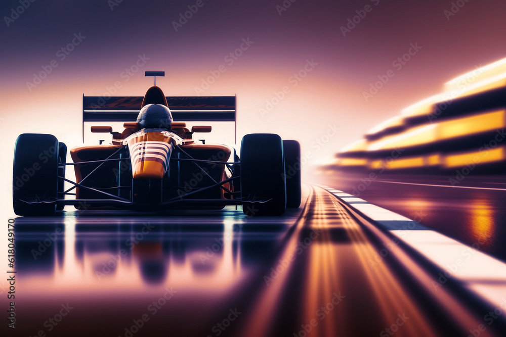 Formula one car racing around the racetrack. Illustration of speed. AI ...