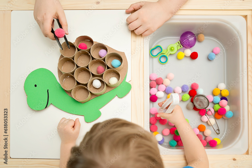 Happy turtle. Sorting game for toddlers. Fill cells with pompoms. Early ... Happy turtle. Sorting game for toddlers. Fill cells with pompoms. Early ...