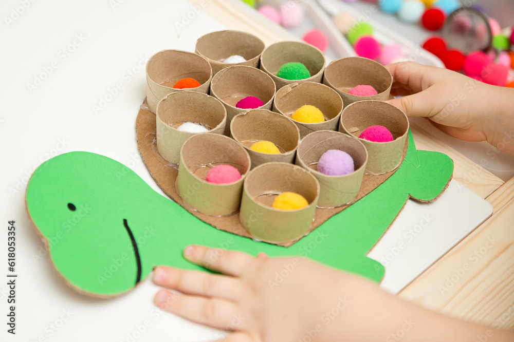 Happy turtle. Sorting game for toddlers. Fill cells with pompoms. Early ... Happy turtle. Sorting game for toddlers. Fill cells with pompoms. Early ...