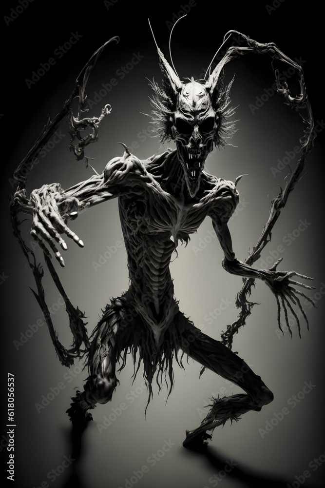 scary demon full body shot madnessinducing dynamic pose action pose ...