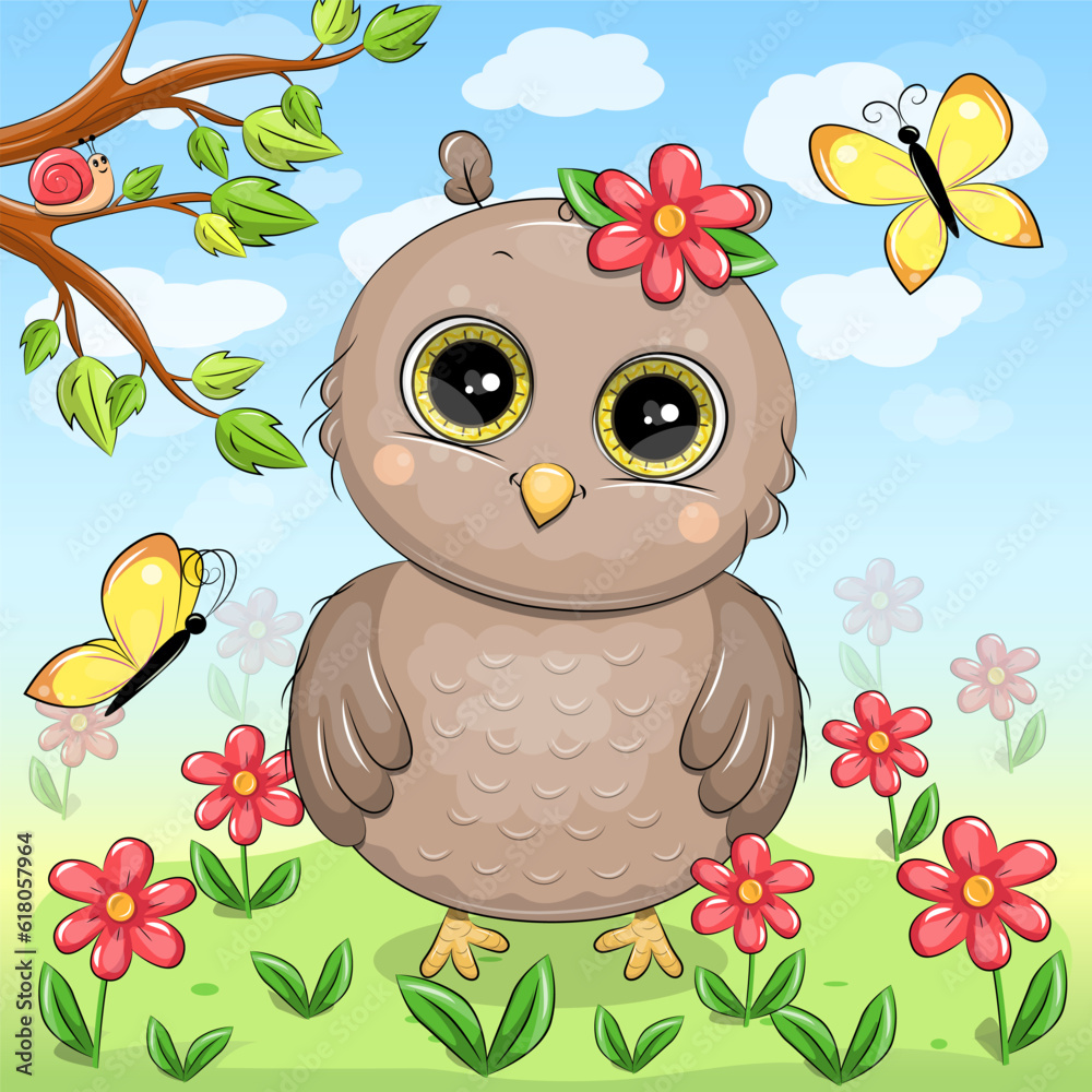 Cute Cartoon Owls In Trees
