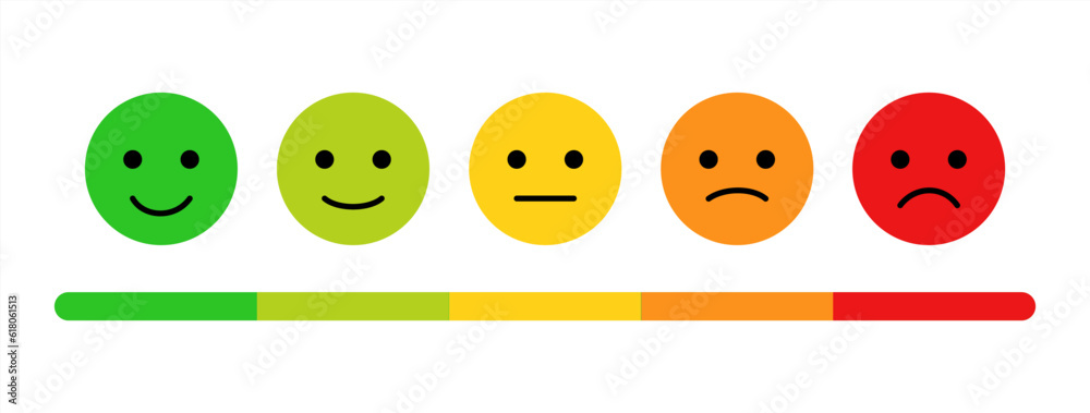 Smiley rating scale. Smiley level survey. Feedback rating level. Vector ...