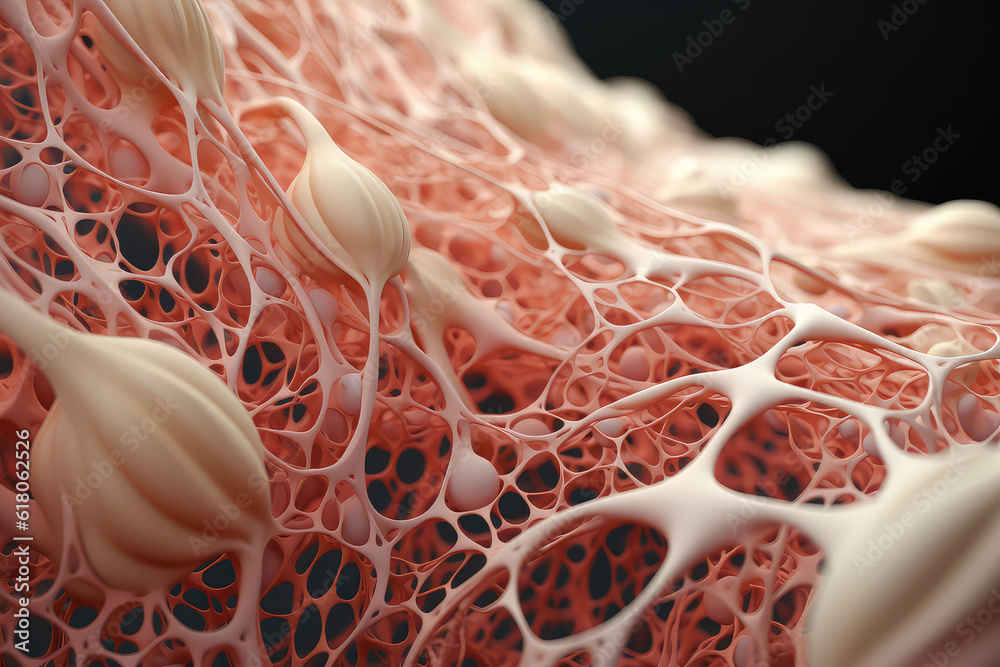 Surface of skin under the microscope. Molecules and skin cells ...