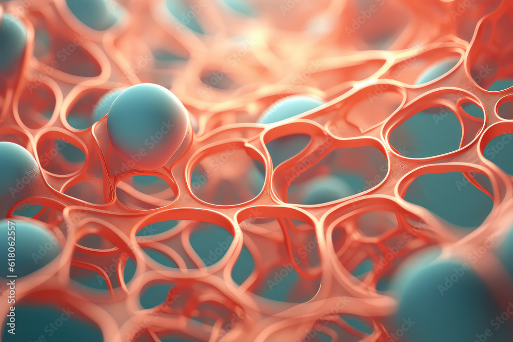 Surface of skin under the microscope. Molecules and skin cells ...