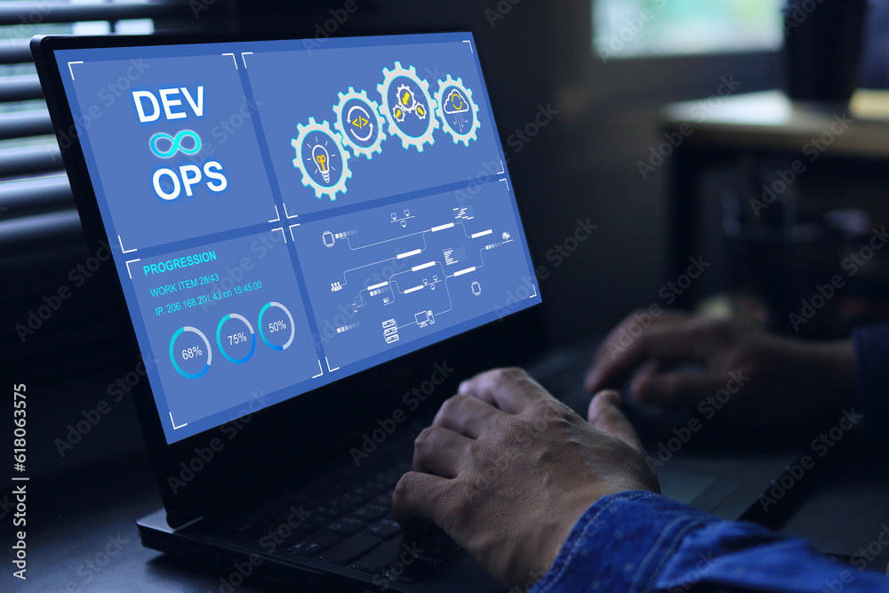 DevOps software development and IT operations, software engineer, project manager working on ...