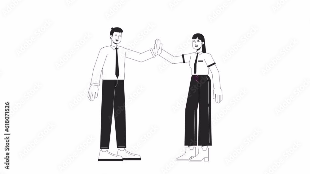 Teamwork businesspeople bw animation. Animated characters colleagues ...