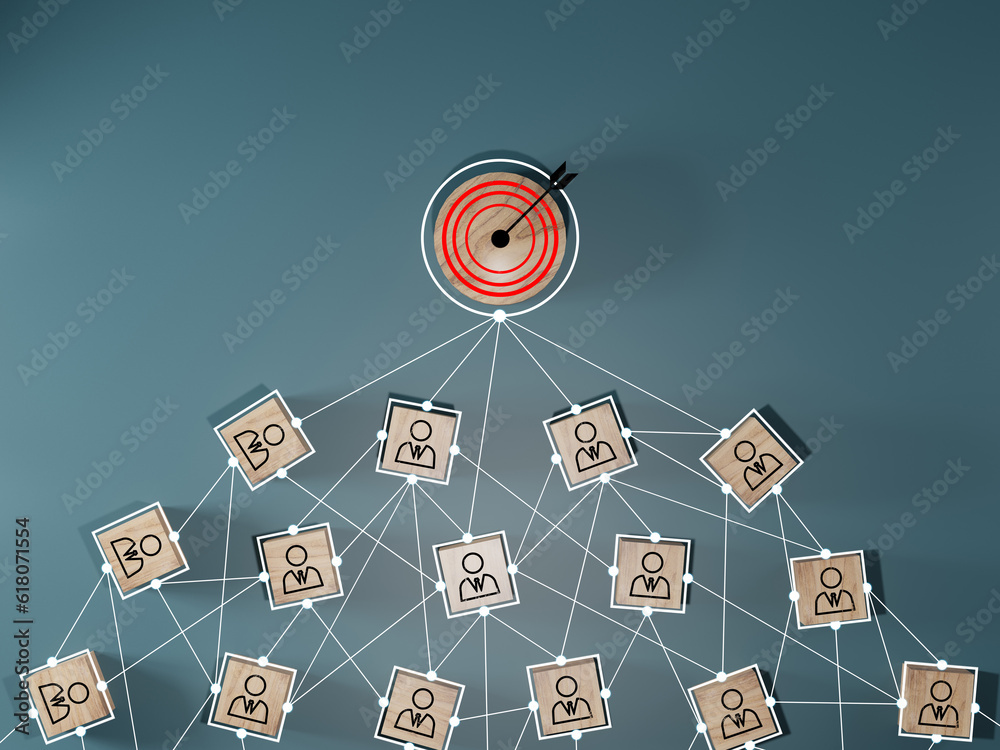 Red dartboard and black arrow connection linkage with human icon for ...