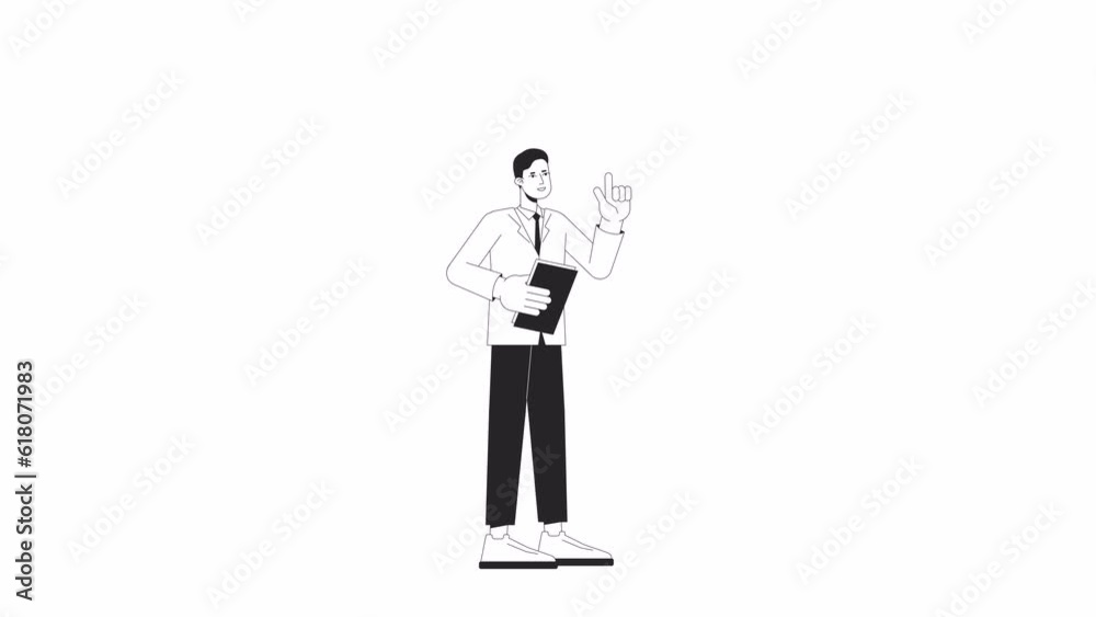 Male project manager bw animation. Animated character professional ...
