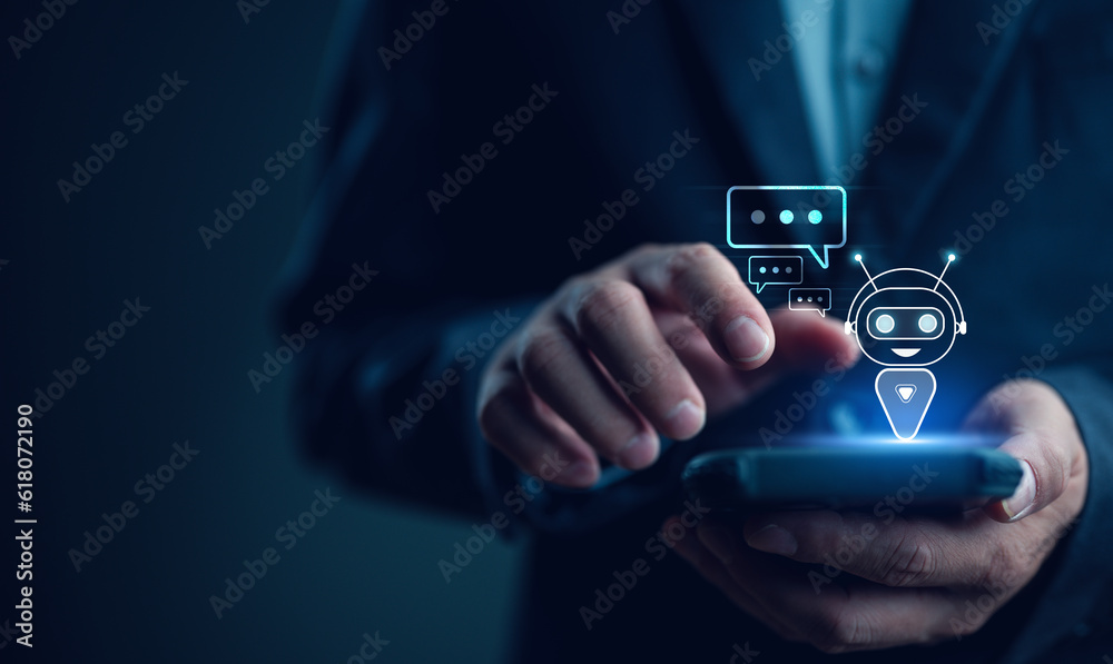 Chatbot Chat with AI, Artificial Intelligence. Man using technology ...