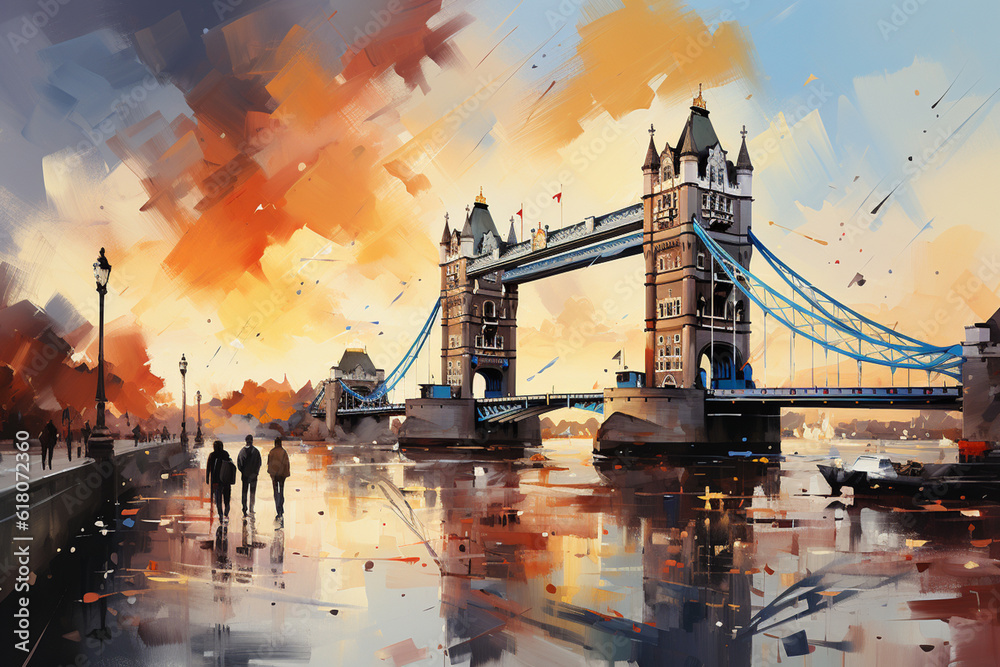 Tower Bridge, with bold gestures, vibrant colors, and gestural ...