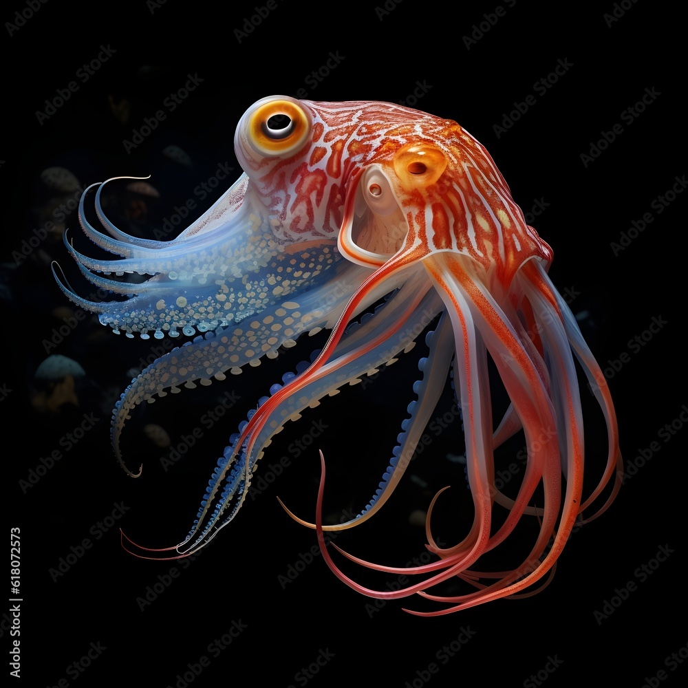 A captivating, hyper-realistic, underwater, nocturnal photographic ...