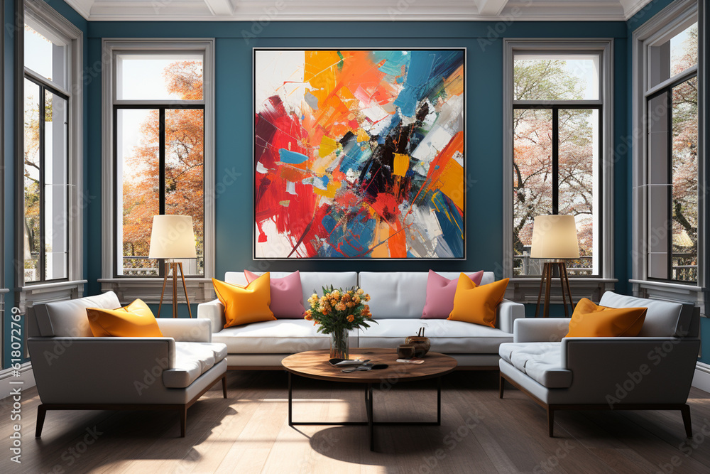 The artwork features bold brushstrokes, contrasting colors, and dynamic ...