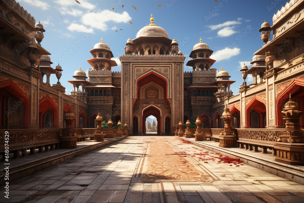 Red Fort, employing clean lines, geometric patterns, and a limited ...