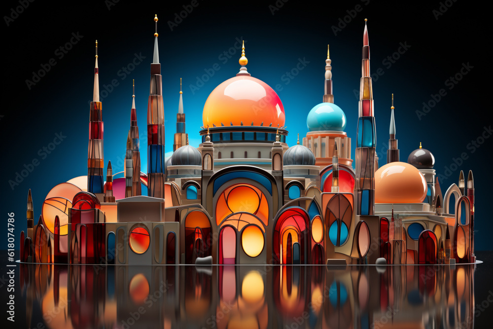 An abstract sculpture inspired by the Blue Mosque, using geometric ...