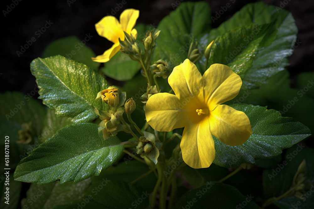 A Close Up Shot Of Damiana Turnera Diffusa Displaying Its Small