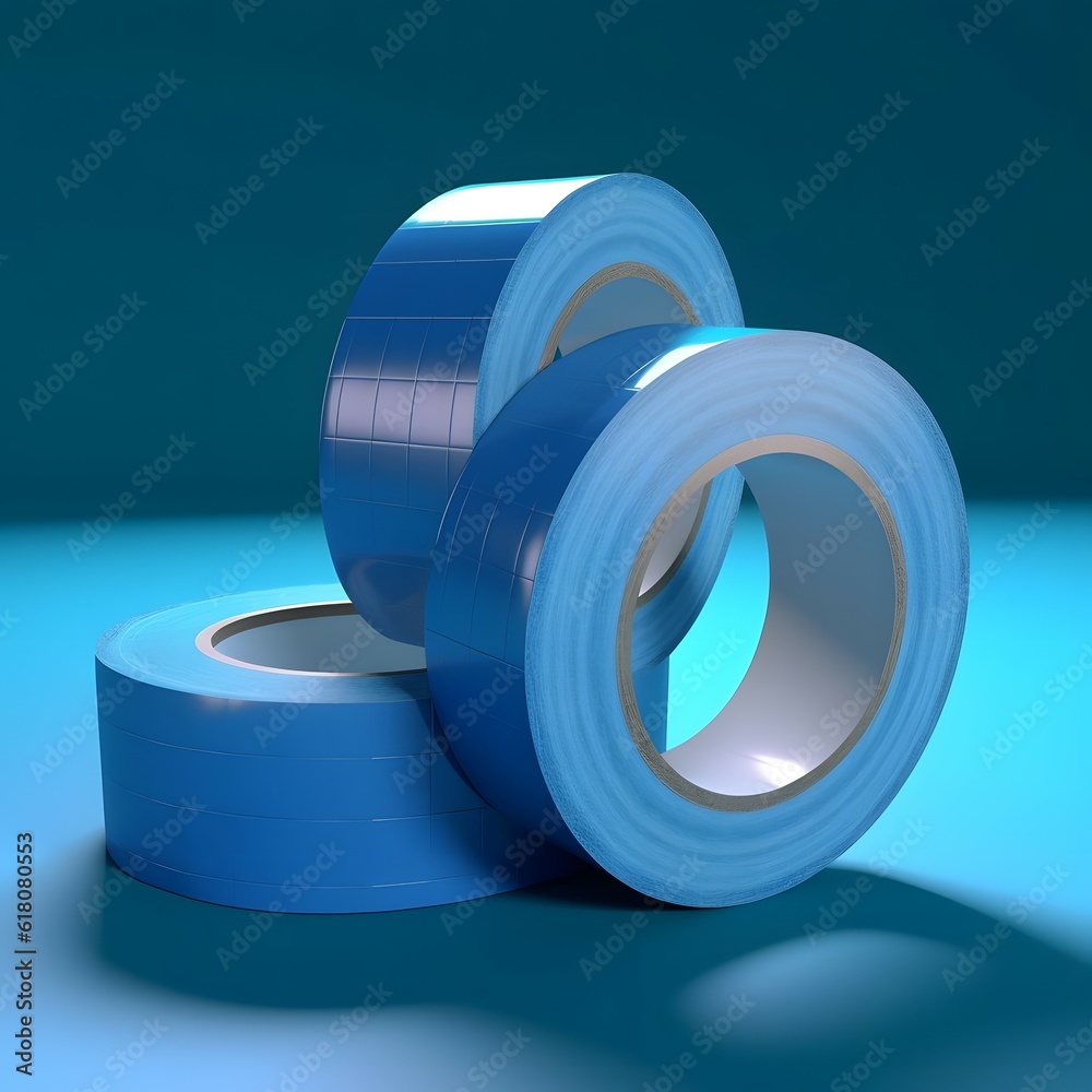 Unrolled duct tapes, adhesive tape of octane render, blue theme, blue ...