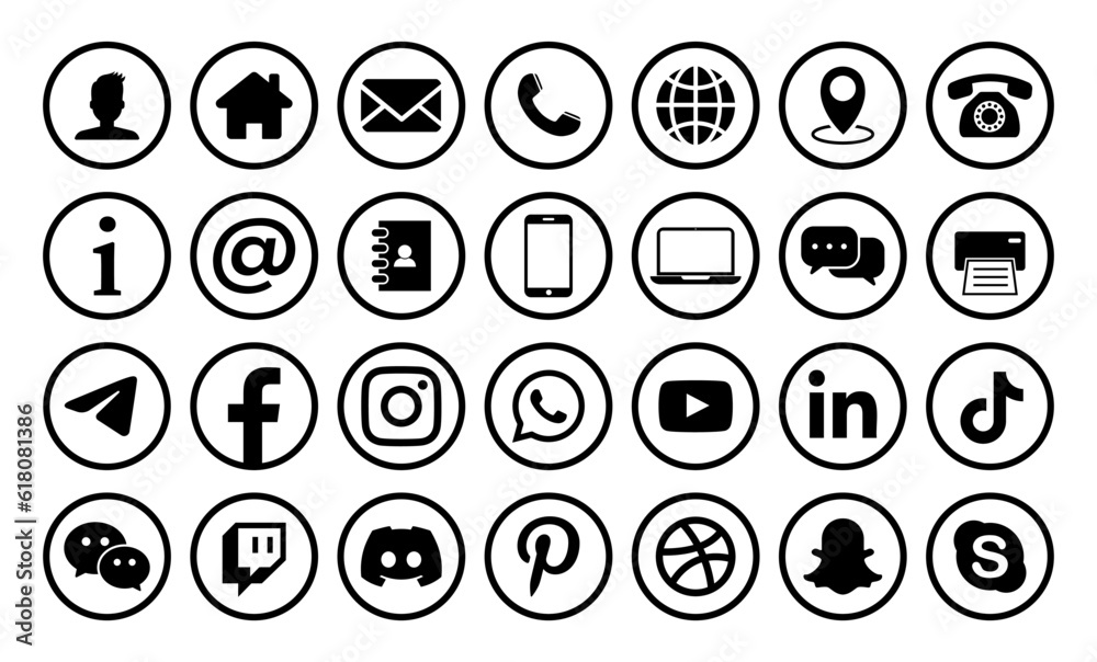Contact and Communication Icons.Set of Communication icon.Set of Social ...