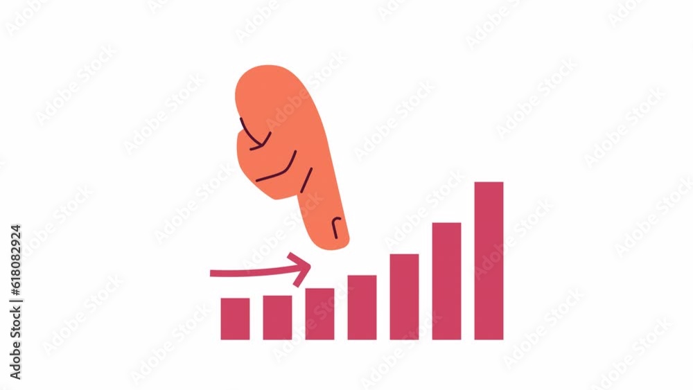 Market increase graph hand 2D animation. Finger pointing on growing ...