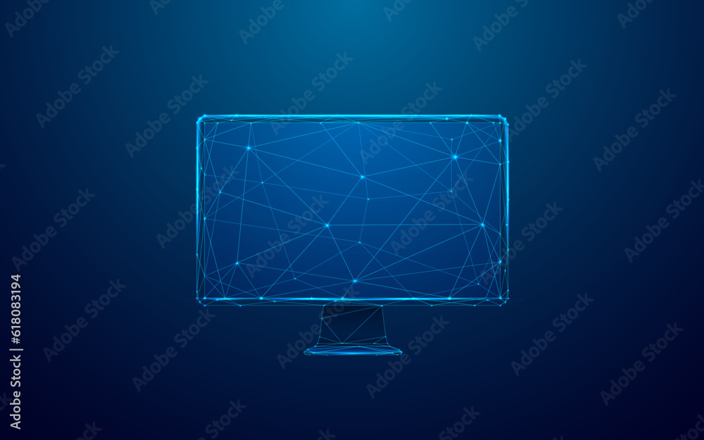 Abstract Digital PC Monitor in Low Poly Wireframe Style. Empty Screen ...
