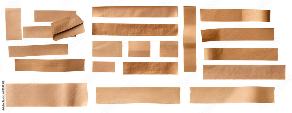 Stripes of brown textured adhesive kraft paper tape on transparent ...