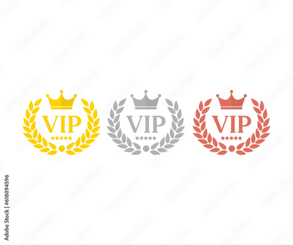 Gold, silver and bronze vip icon, label, badge or tag. Vip icons with ...