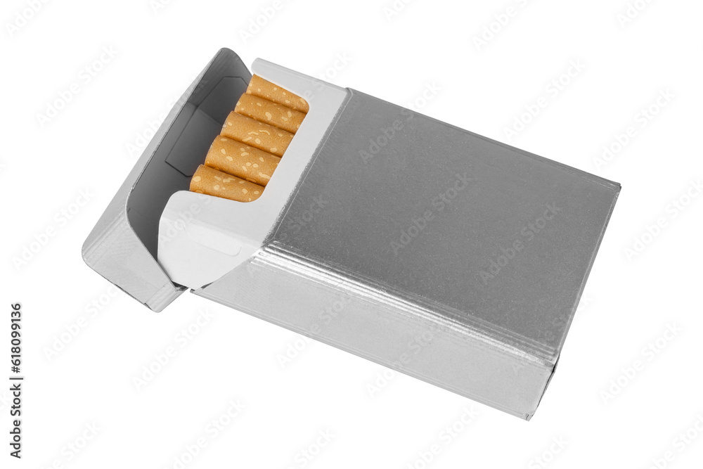 Pack of cigarettes, isolated on white background. Box of cigarettes ...