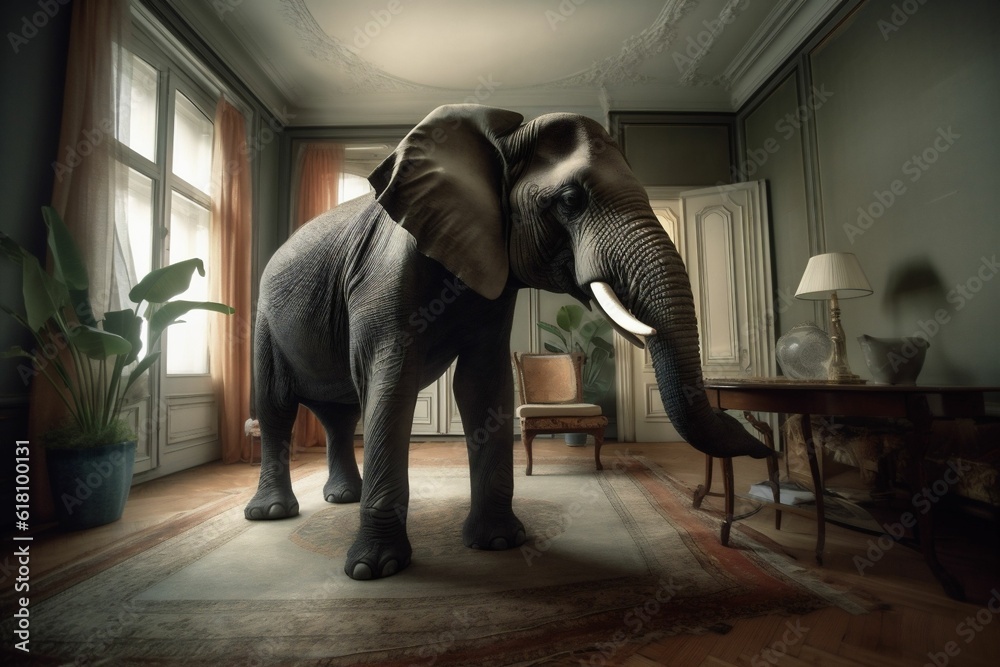 AI generated illustration of a majestic elephant standing in a room ...