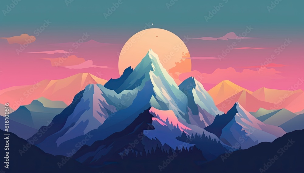 majestic beautiful mountain illustration cartoon flat style simple ...