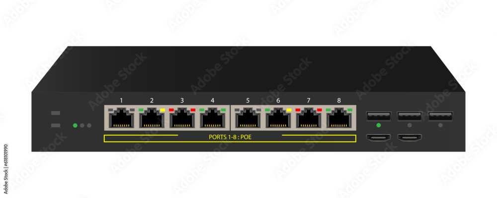 Network Switch. The ethernet switch with 8 ports, POE Port, Gigabit ...
