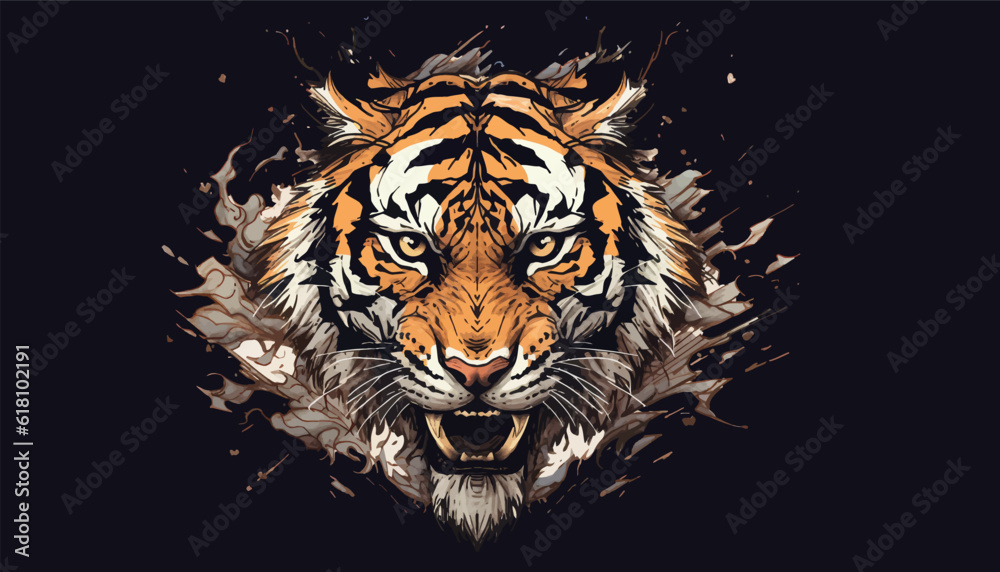 Head of a tiger isolated. Saber toothed tiger. Mockup for t shirt ...