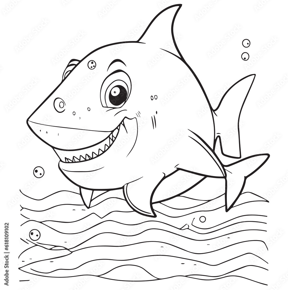 Vector hand drawn cute cartoonish shark outline illustration. Coloring ...