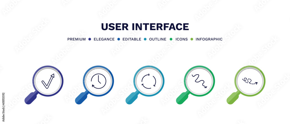 set of user interface thin line icons. user interface outline icons with infographic template ...