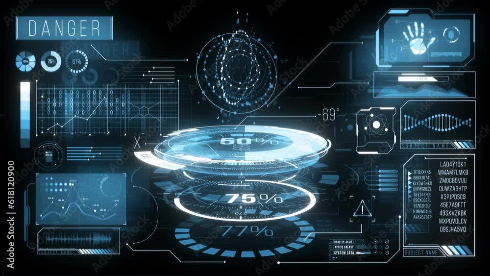 HUD Dashboard Loading Data. Futuristic high tech animated HUD. Stock ...